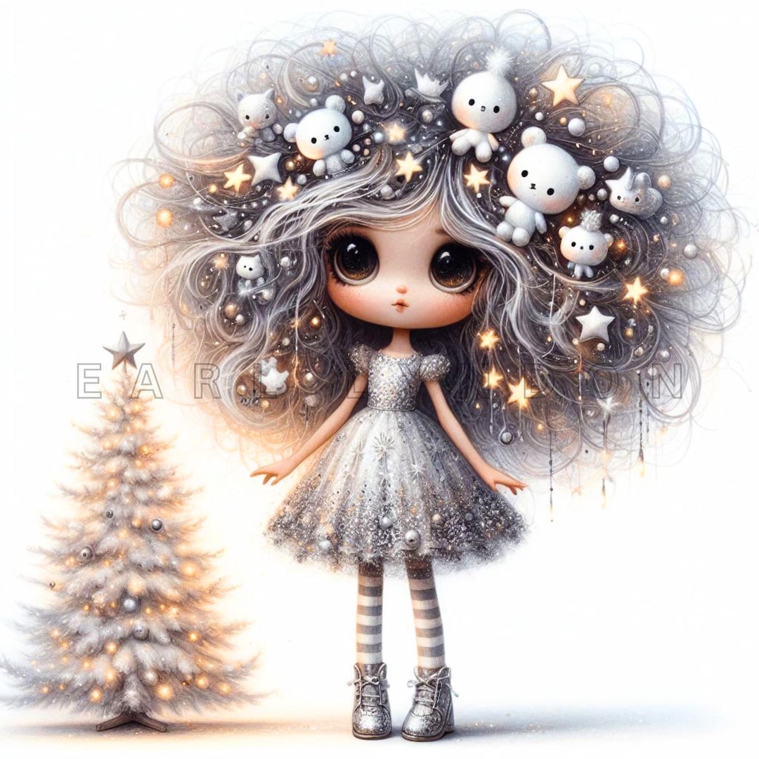 White Winter GIRL Clipart PNG 15 Cute Whimsical Doll Christmas Holiday ...