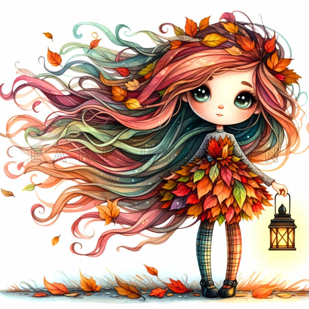 Bewitching Autumn GIRL PNG 15 Cute Whimsical Anime Doll Holiday Clipart ...