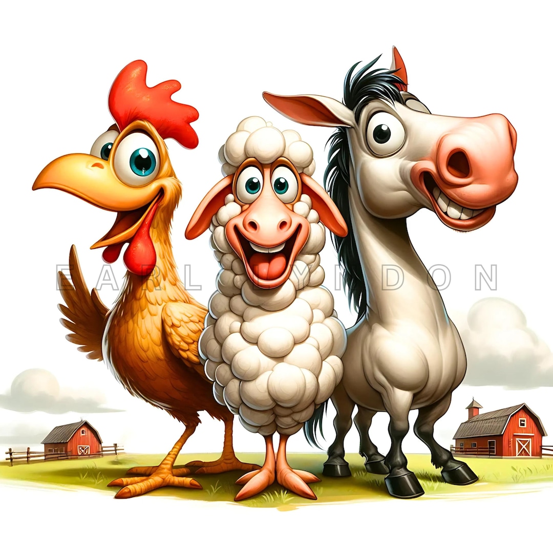 Silly Farm Friends Clipart - Funny Barn Animals Digital Art, Watercolor ...