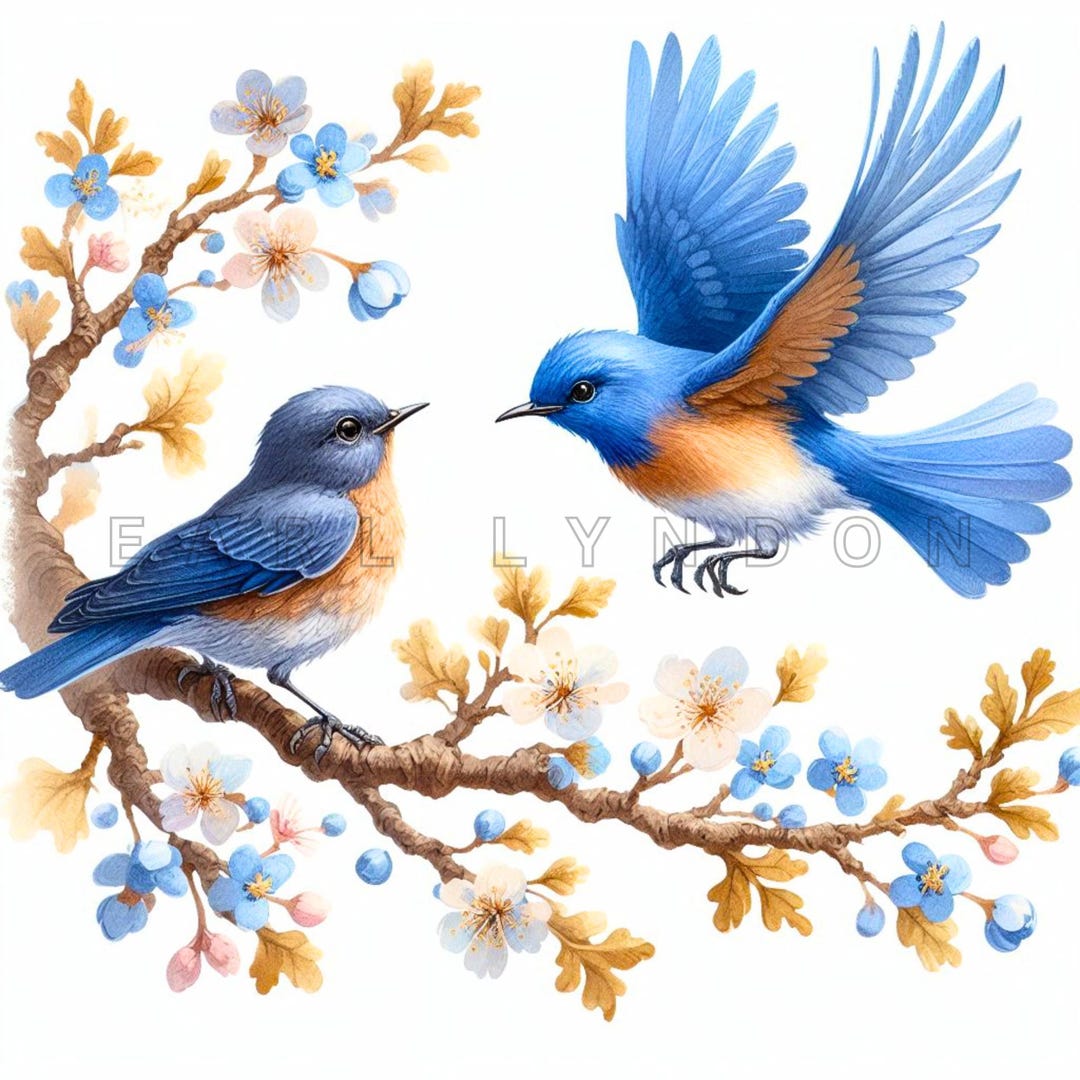 Spring Bluebirds Clipart - Birds Courting Nesting Nature Art ...
