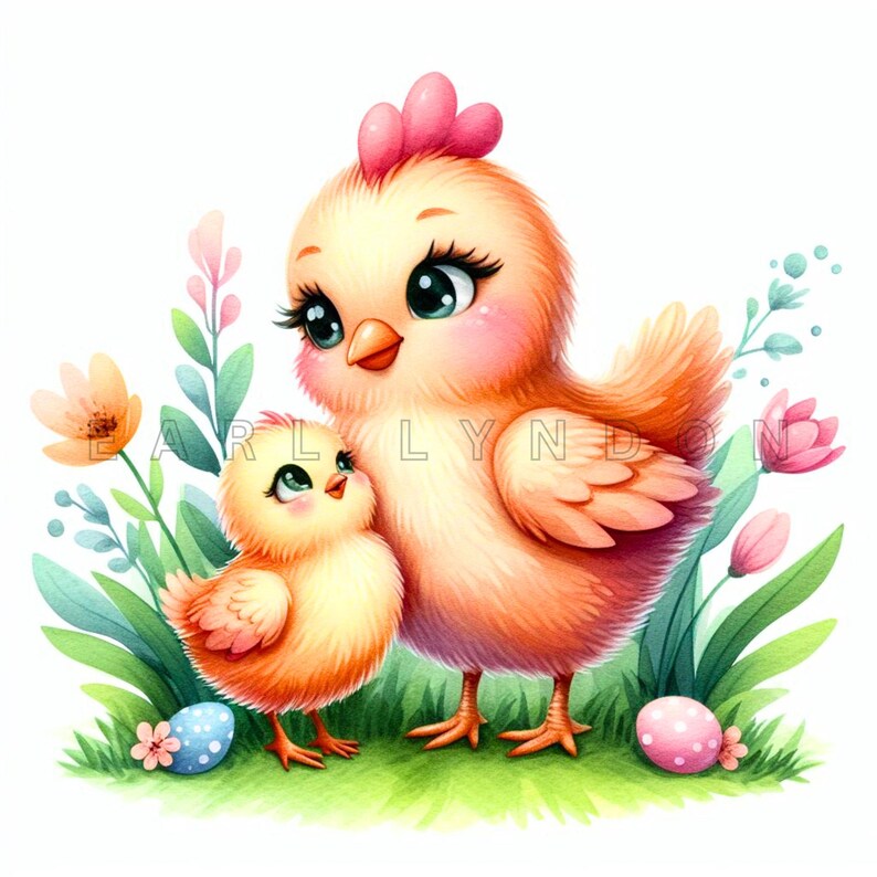 Mama Hen Baby Chick Clipart - Mother's Day Fantasy Art, Floral ...