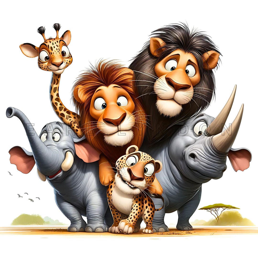 Goofy Safari Friends Clipart - Quirky Animals Fantasy Art, Watercolor ...