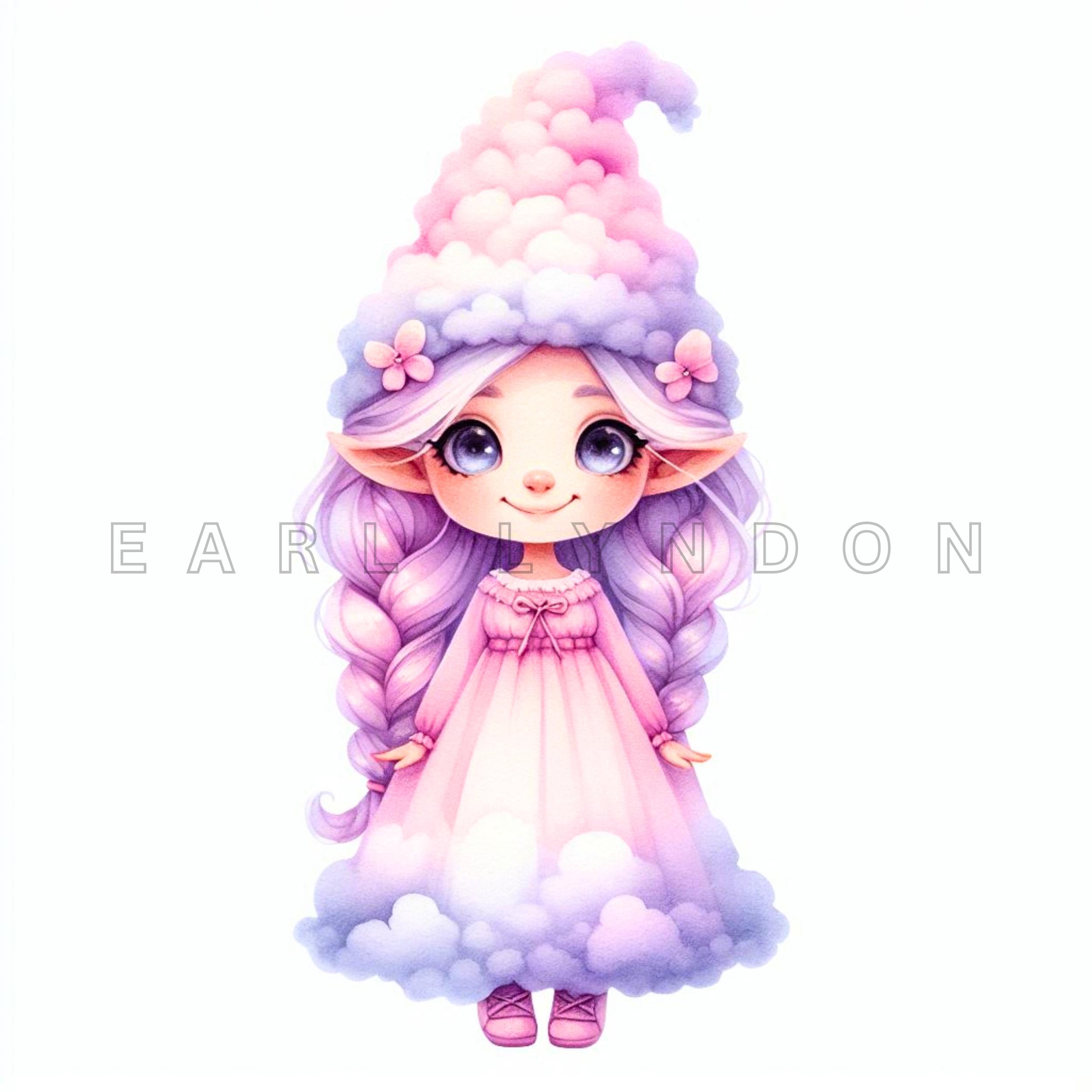 Cotton Candy Princess Clipart - Gnome Cupcake Topper Fantasy Art ...