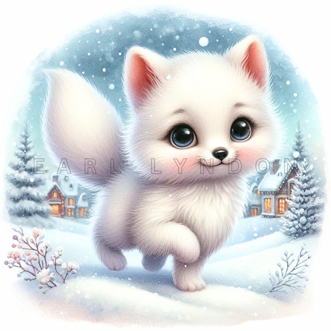 Baby Fox in Winter Clipart - Cute Whimsical Christmas Digital Prints ...