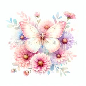 Spring Butterfly Clipart - Floral Digital Art, Watercolor Printables ...