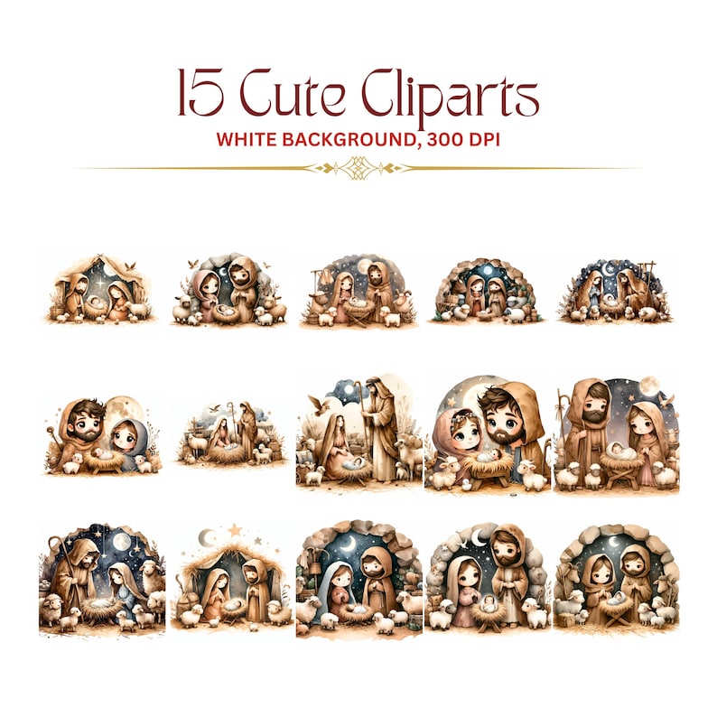 NATIVITY Scene Clipart PNG 15 Whimsical Christmas Family Story Clipart Holiday Digital Art ...