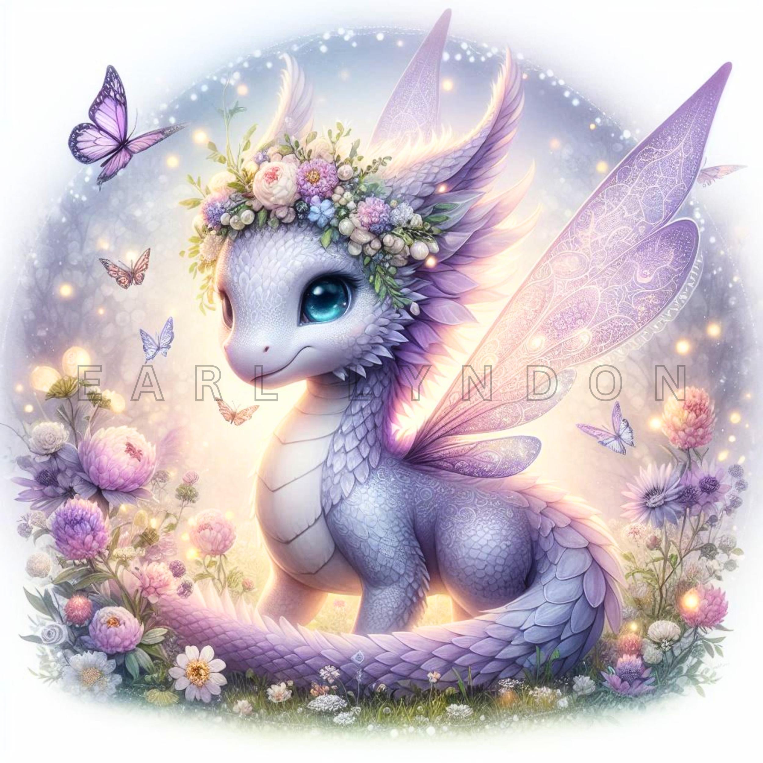 Spring Dragon Clipart - Baby Dragon Digital Prints, Floral Watercolor ...