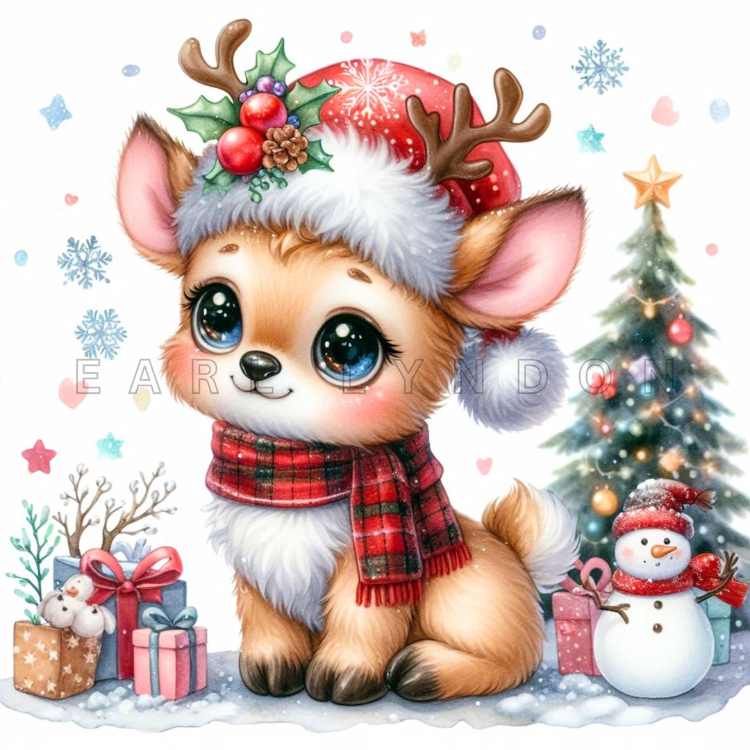 Baby REINDEER Clipart PNG 15 Cute Whimsical Christmas Holiday Clipart ...