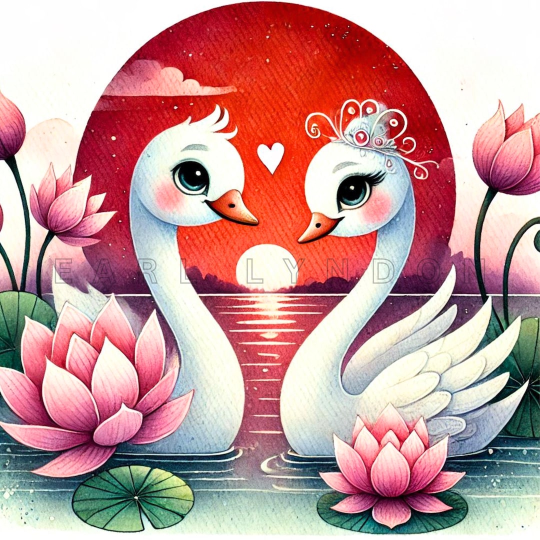 Quirky Swan Lovers Clipart PNG 15 Waterfowl Couple Sunset Date ...
