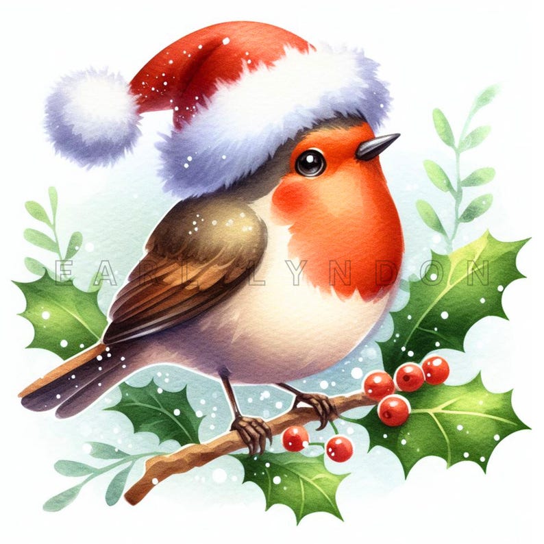 Christmas ROBINS Clipart PNG 15 Cute Whimsical Winter Robin Holiday ...