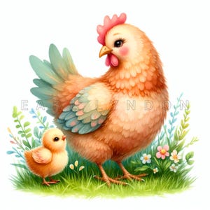 Mama Hen Baby Chick Clipart - Mother's Day Fantasy Art, Floral ...