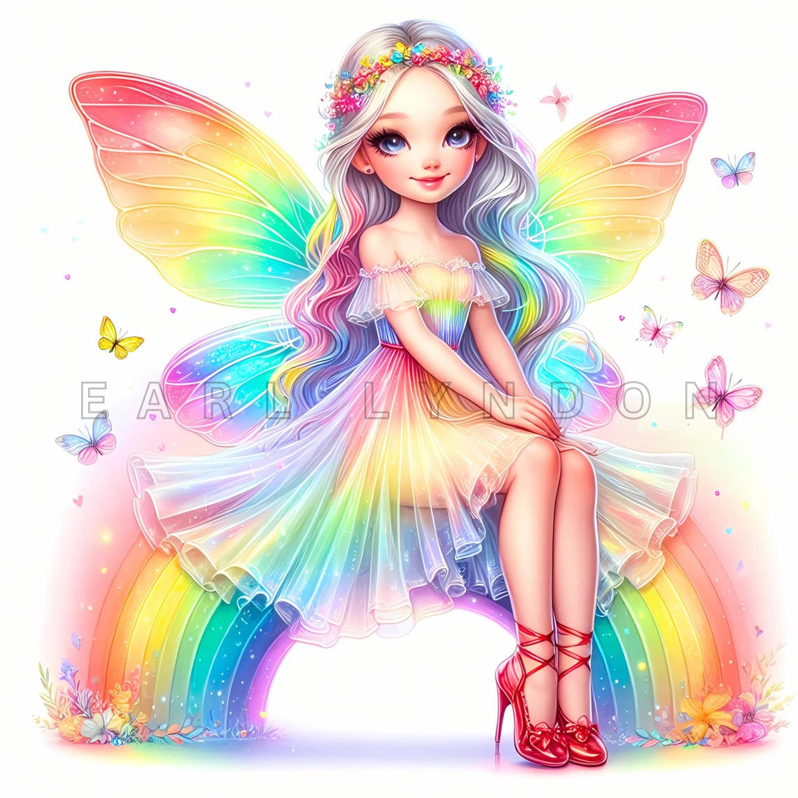 Rainbow Fairy Clipart - Vibrant Fantasy Art, Pastel Watercolor ...