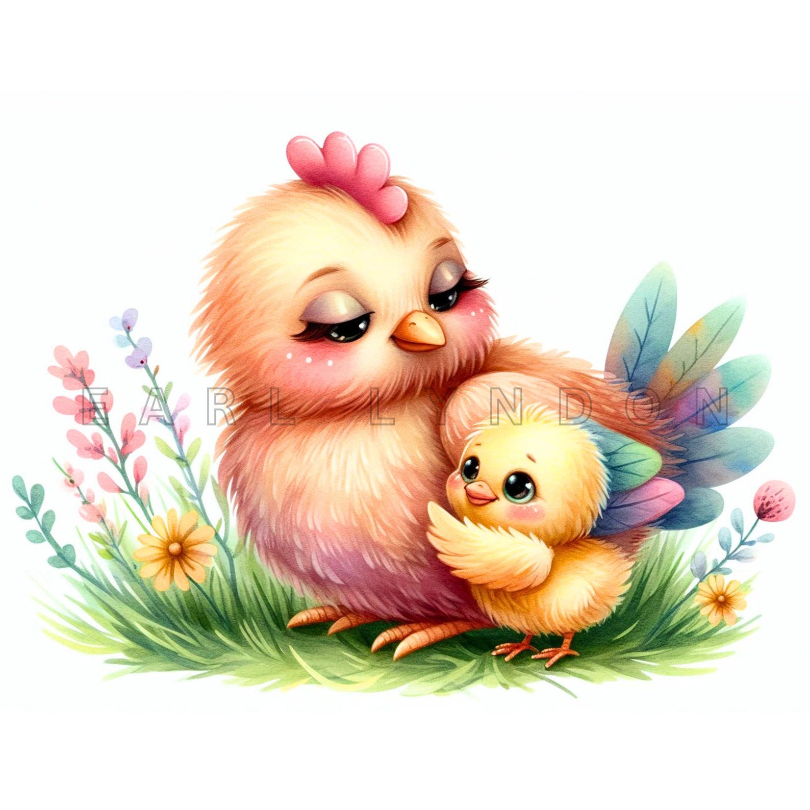 Mama Hen Baby Chick Clipart - Mother's Day Fantasy Art, Floral ...