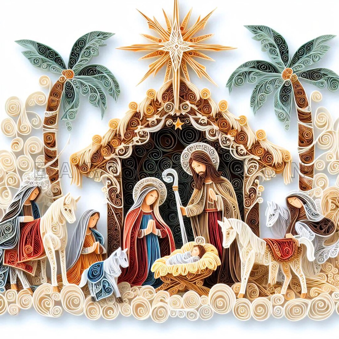 Quilled NATIVITY Scene Clipart PNG 15 Whimsical Christmas Family Story ...