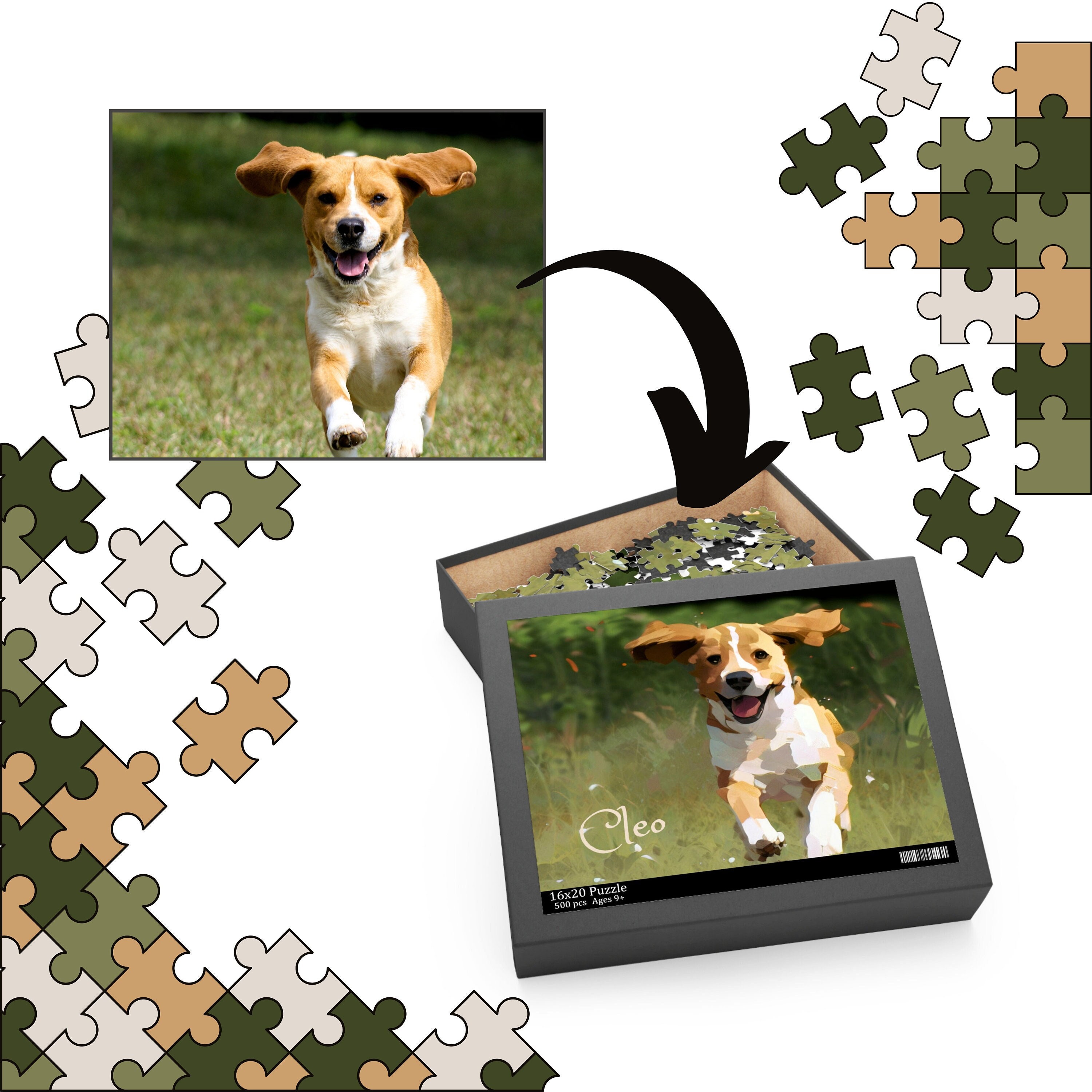 Custom Pet Photo Illustration Chipboard Puzzle in 3 Sizes Personalized ...