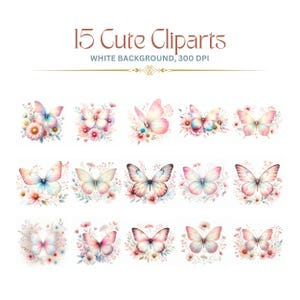 Spring Butterfly Clipart - Floral Digital Art, Watercolor Printables ...