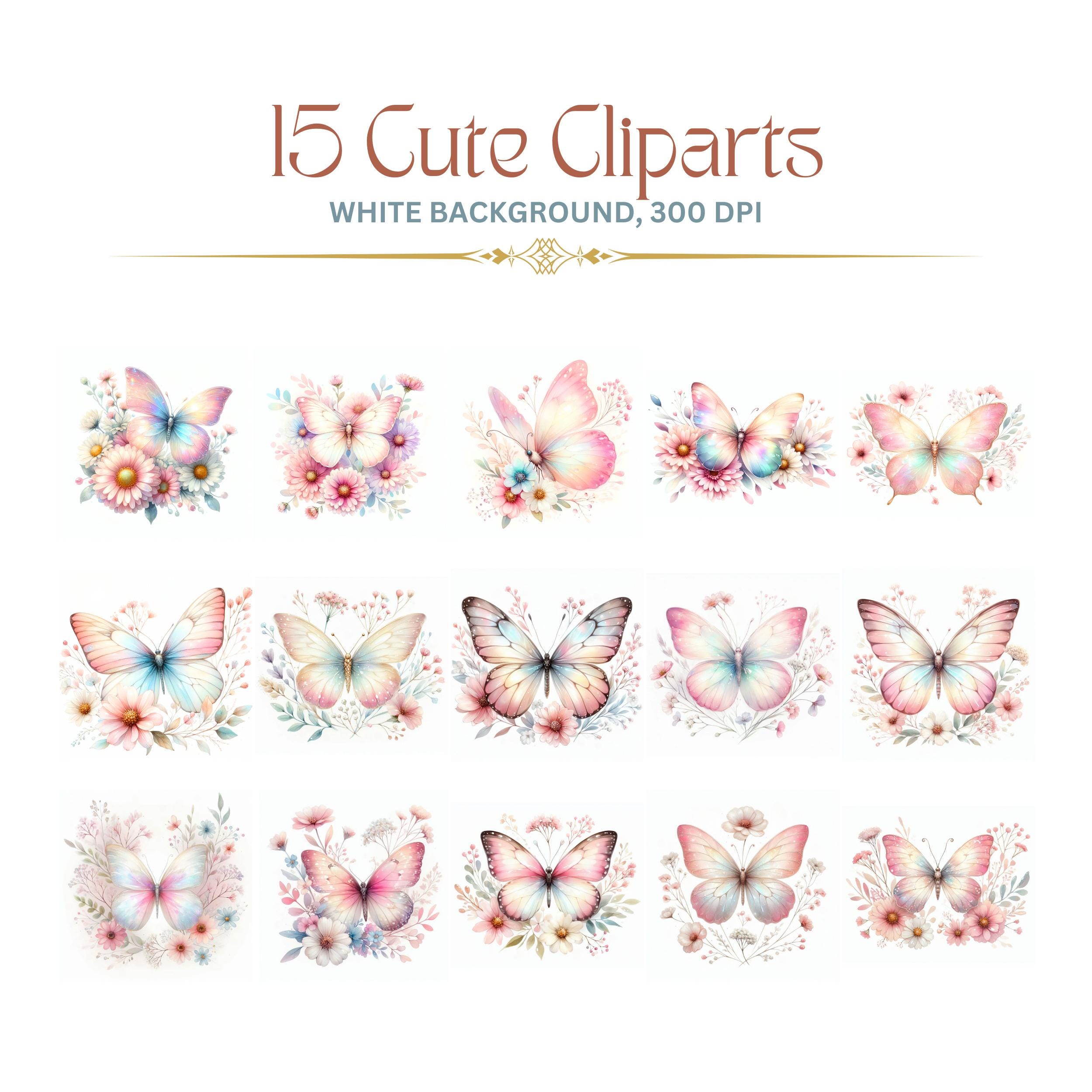 Spring Butterfly Clipart - Floral Digital Art, Watercolor Printables ...