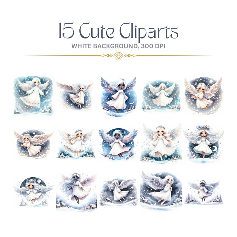 Snow Guardian ANGEL Clipart PNG 15 Cute Whimsical Christmas Holiday ...