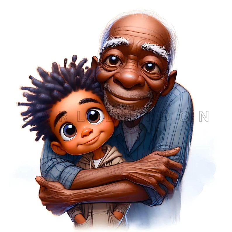 Grandpa Embracing Grandson Clipart - Family Love Digital Art ...