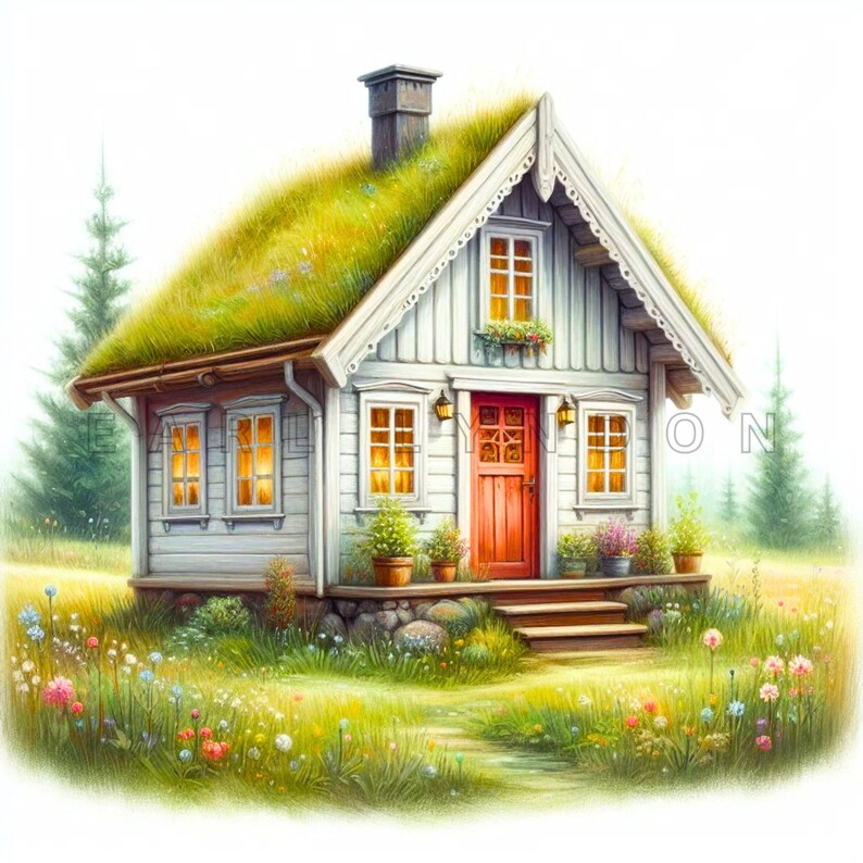Spring Cottage Homecoming Clipart - Housewarming Digital Art ...