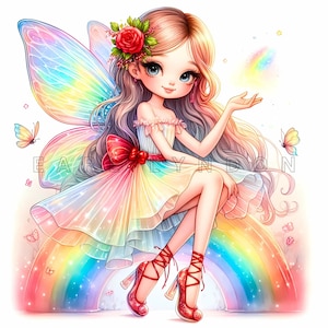 Rainbow Fairy Clipart - Vibrant Fantasy Art, Pastel Watercolor ...