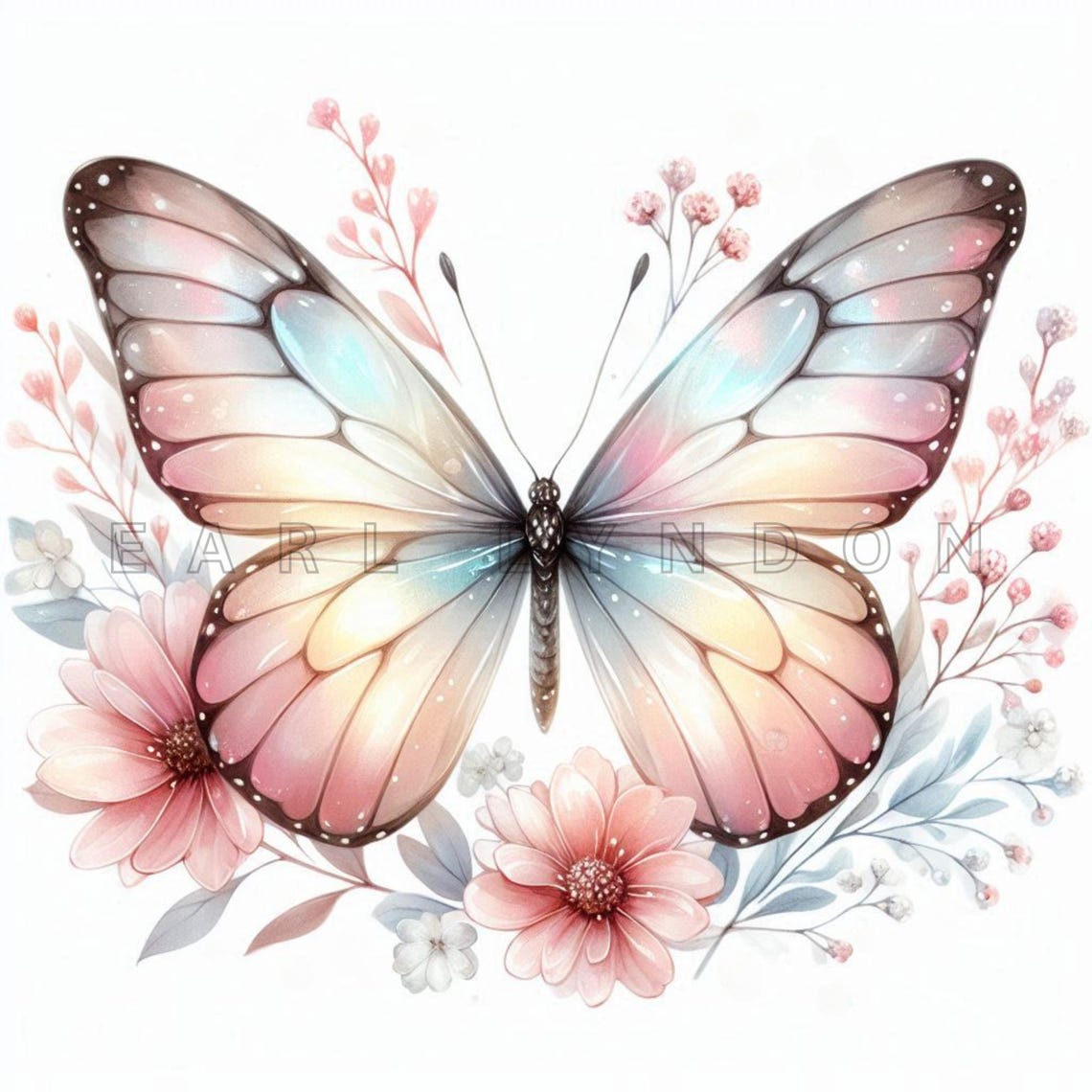 Spring Butterfly Clipart - Floral Digital Art, Watercolor Printables ...