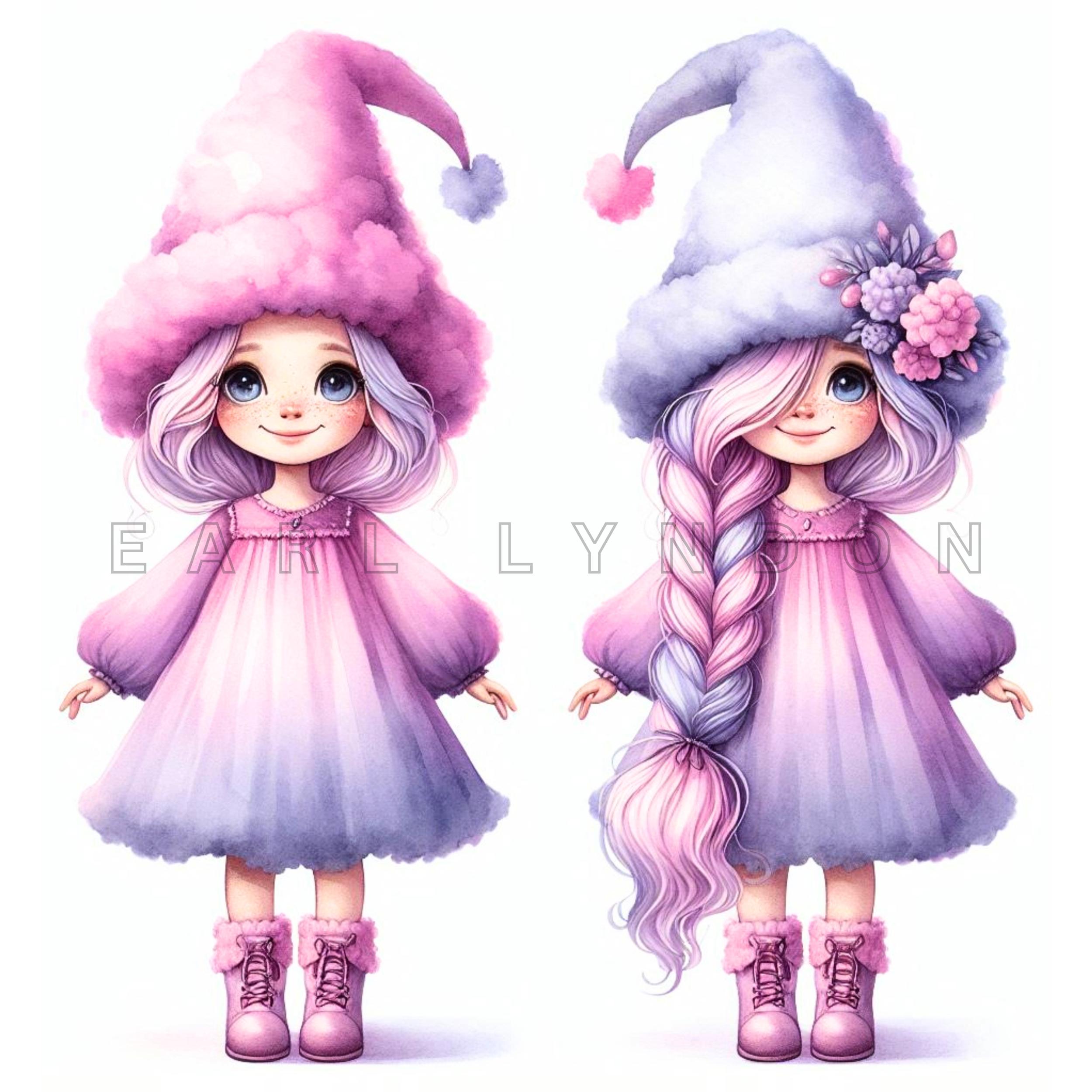 Cotton Candy Princess Clipart - Gnome Cupcake Topper Fantasy Art ...