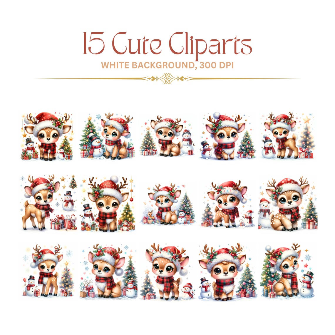 Baby REINDEER Clipart PNG 15 Cute Whimsical Christmas Holiday Clipart ...