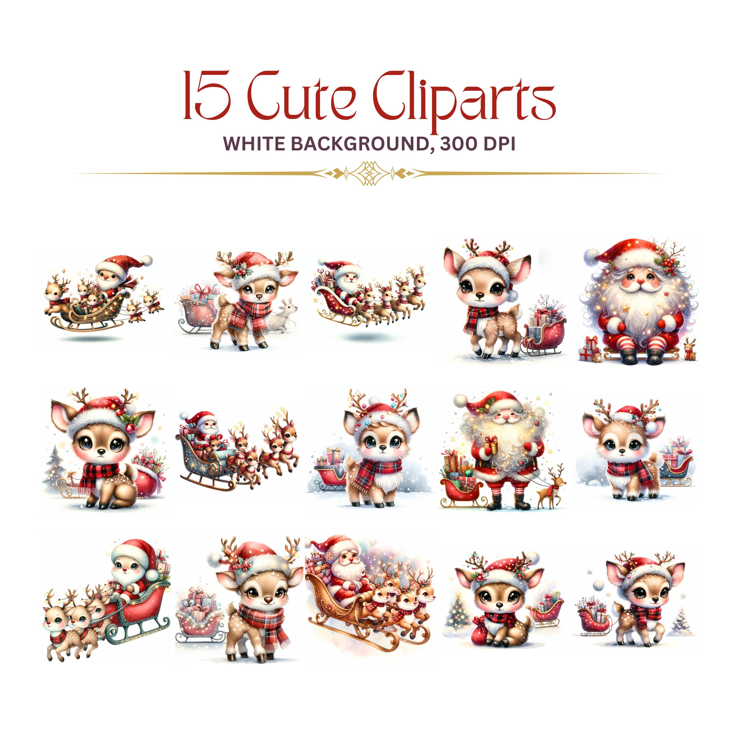 Christmas REINDEER Clipart PNG 15 Cute Whimsical Baby Reindeer Holiday ...