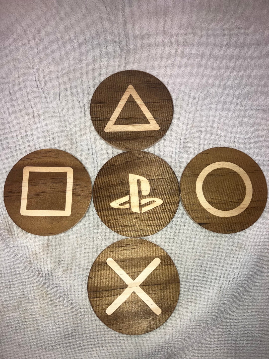 Premium Laser-engraved Wooden Playstation Coasters Set of 5 triangle ...