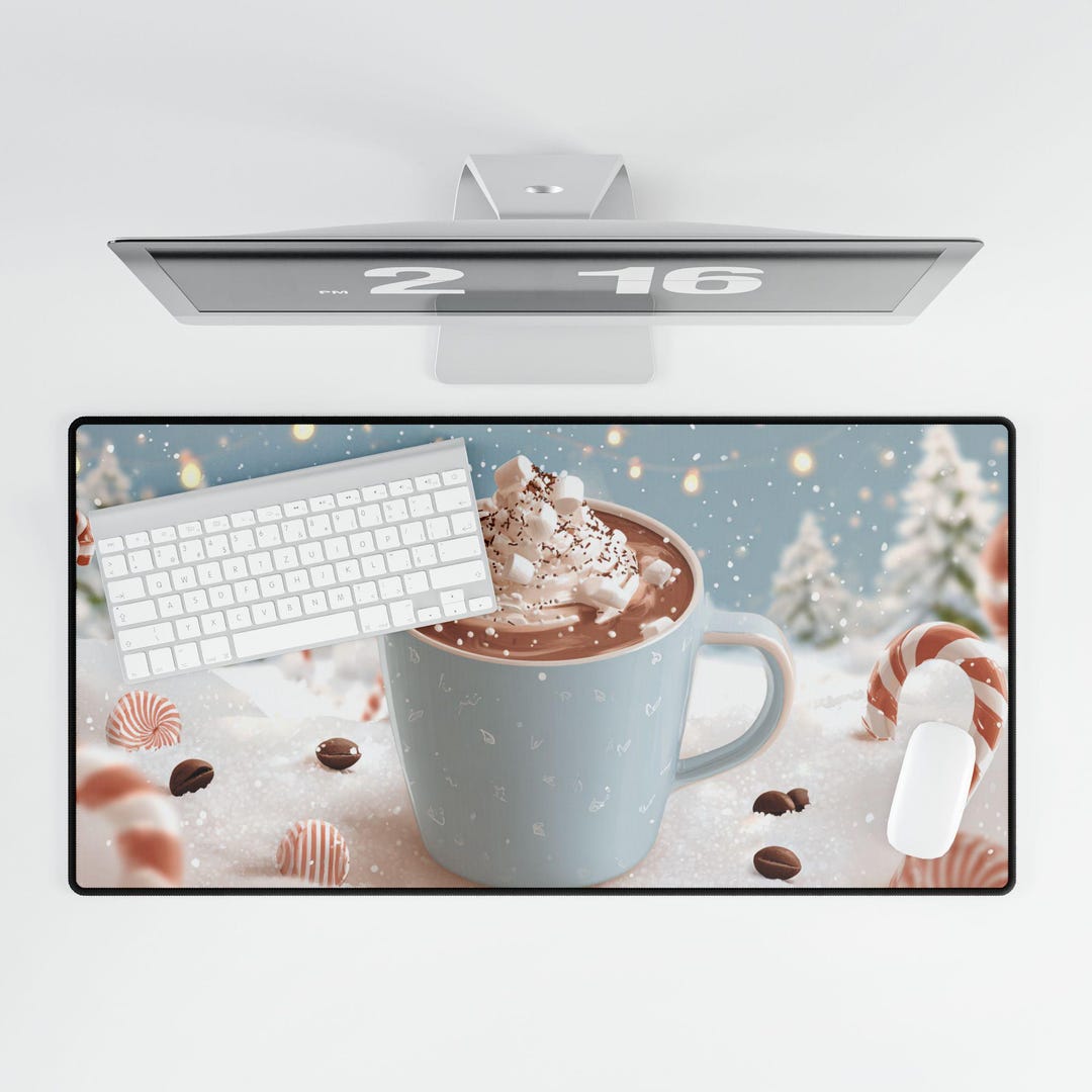 Winter Hot Cocoa Desk Mat, Snowy Christmas Scene - Etsy