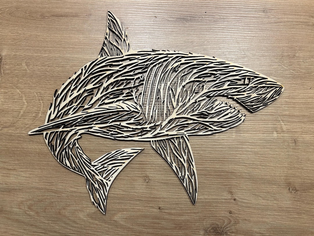 DIG0058 Laser File Wall Mural Great White Shark Plywood Wall Murals ...