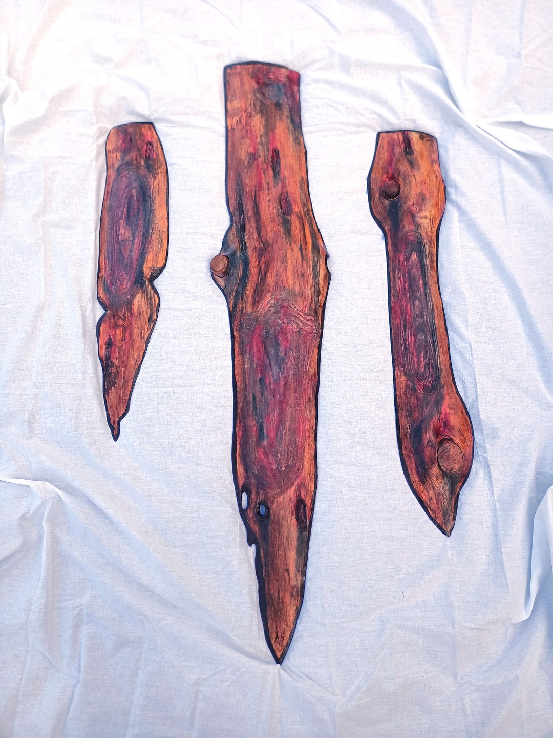 Abstract Wood Sculpture, Triptych "blood Code", Wood Sculpture, Wood ...