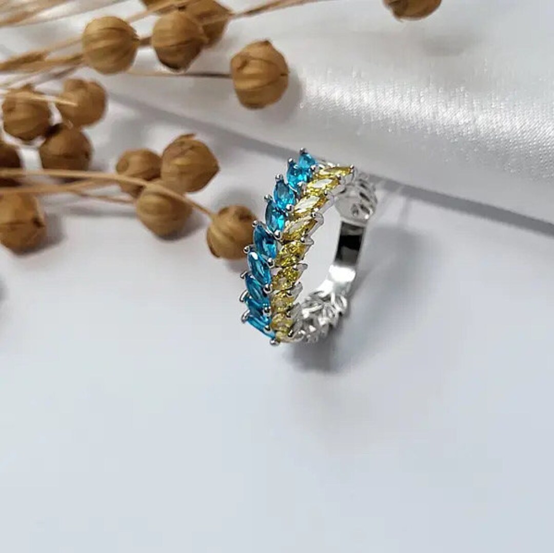 Ukraine Ring,silver Ukrainian Flag Ring,blue and Yellow Ring,blue and ...