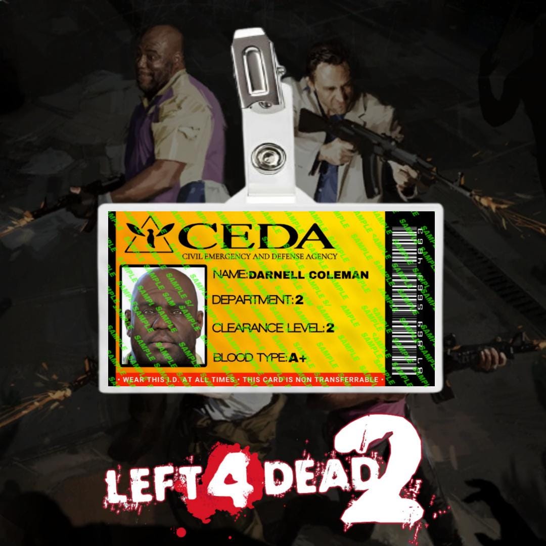 PRINTABLE Darnell Coleman Left 4 Dead 2 ,memorial, Cosplay, Id Card, Id ...