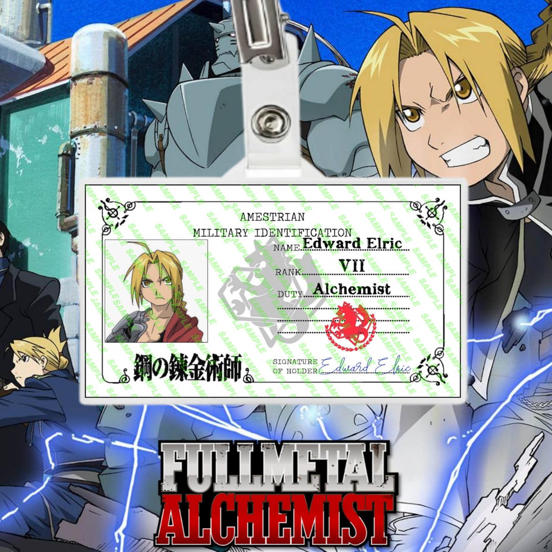 PRINTABLE Edward Elric Fullmetal Alchemist,memorial, Cosplay, Id Card ...