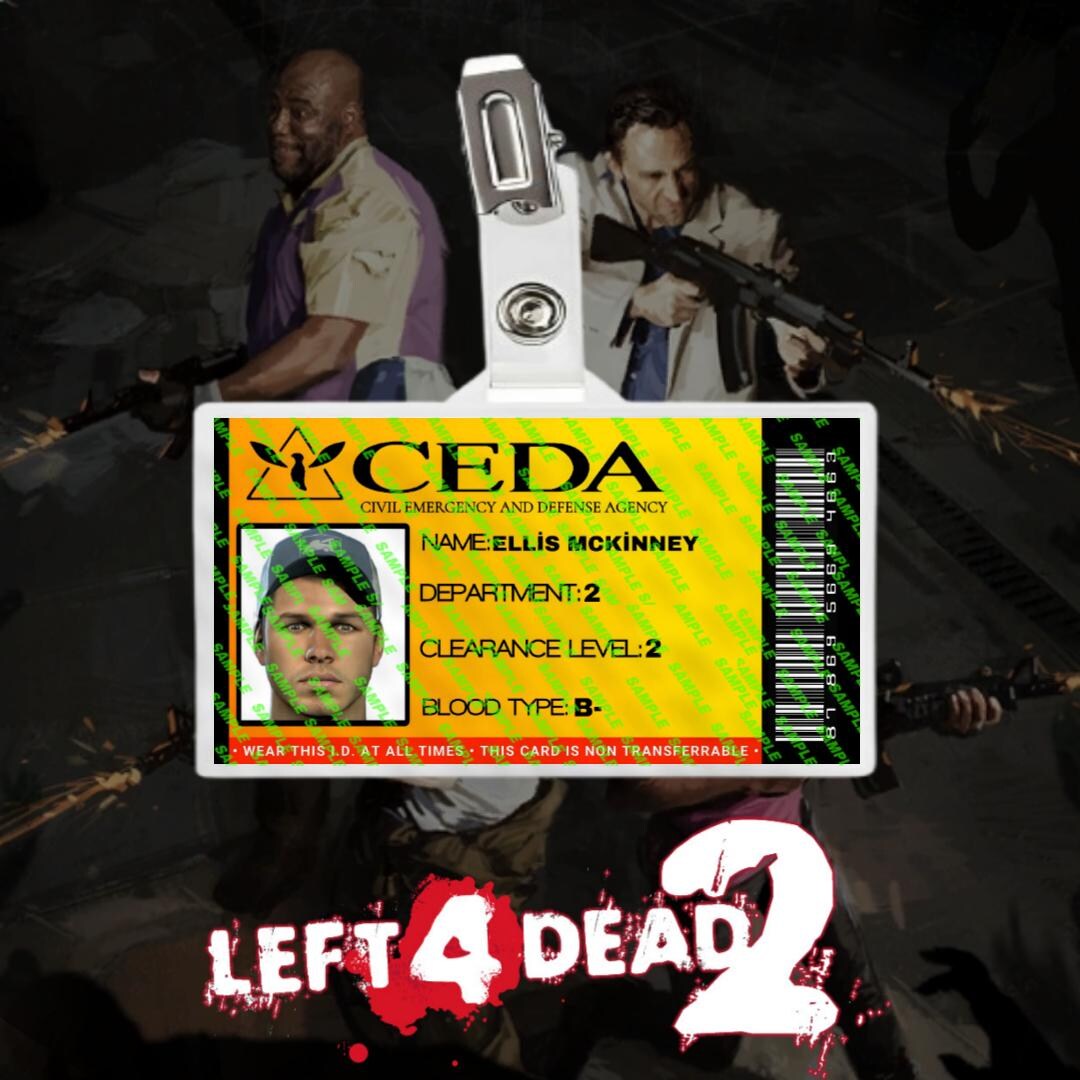 PRINTABLE Ellis Mckinney Left 4 Dead 2 ,memorial, Cosplay, Id Card, Id ...