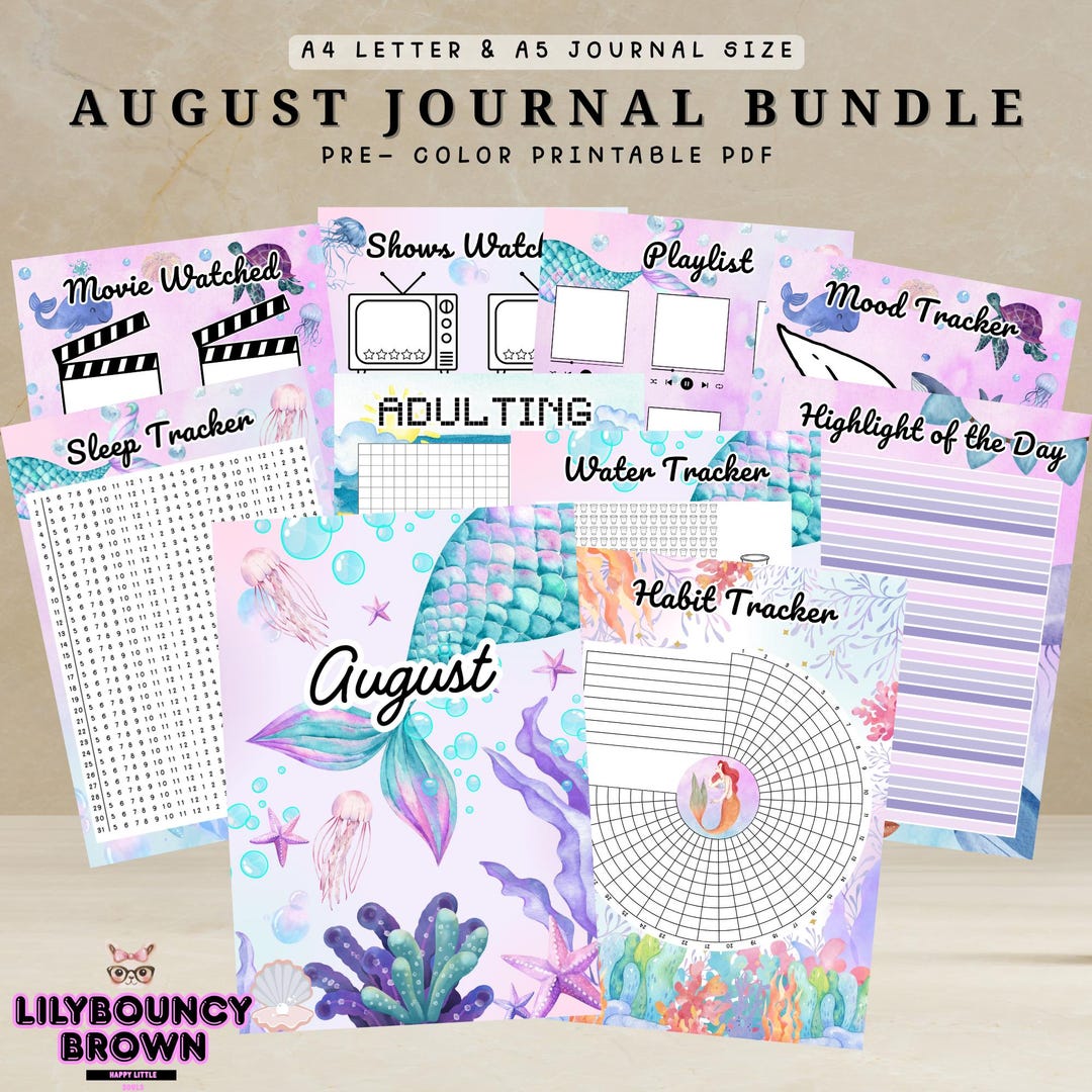 August Journal Bundle - Mermaid Theme - Printable Planner Pages ...