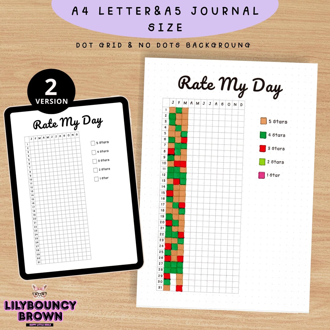 Daily Mood Tracker Printable: Rate My Day Journal (A4/A5 Planner Insert ...