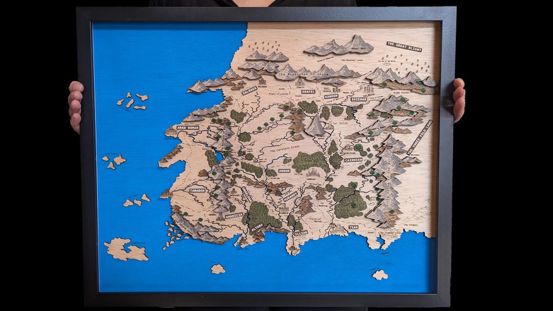 The Wheel of Time Map – Layered Wood Fantasy Map – Laser Engraved Fan ...