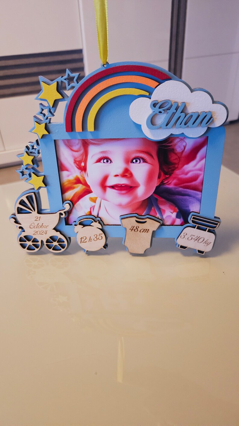 Baby Birth Photo Frame 10x15cm Personalized With First Name in Blue or ...