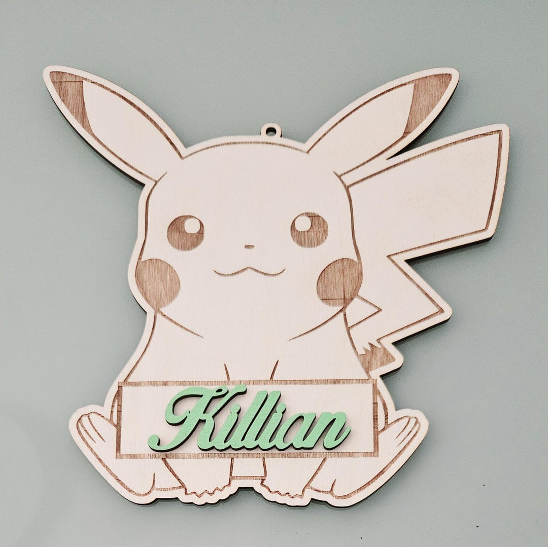 Pokemon Pikachu Door Plaque Personalized Baby Name in Varnished Wood ...
