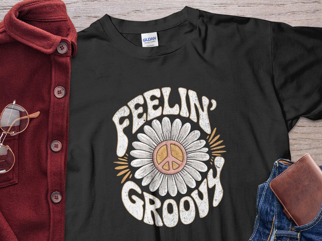 Groovy Retro Flower Peace Sign T-shirt, Vintage Feelin' Groovy Graphic ...