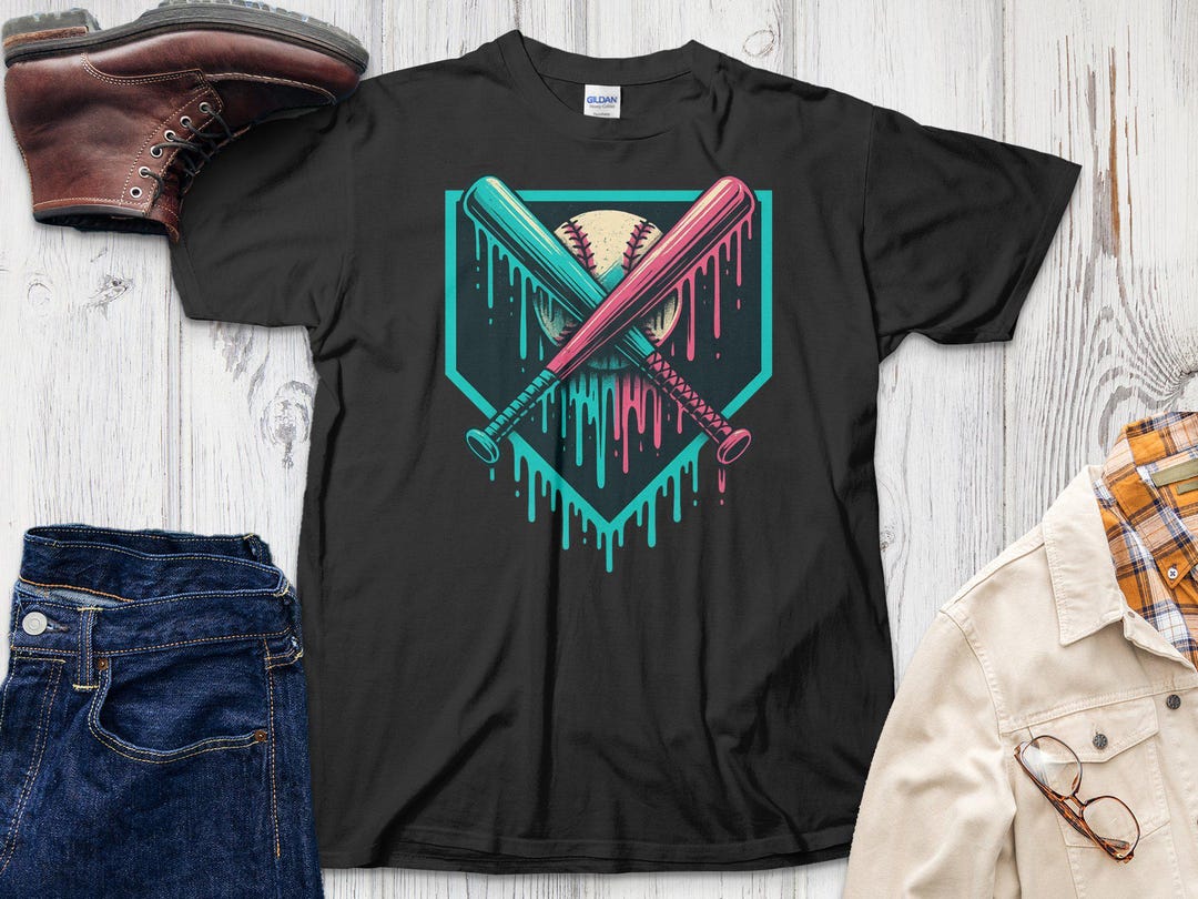 Baseball Drip T Shirts, Crossed Bats Art Tees, Sports Fan Gifts, Unique ...