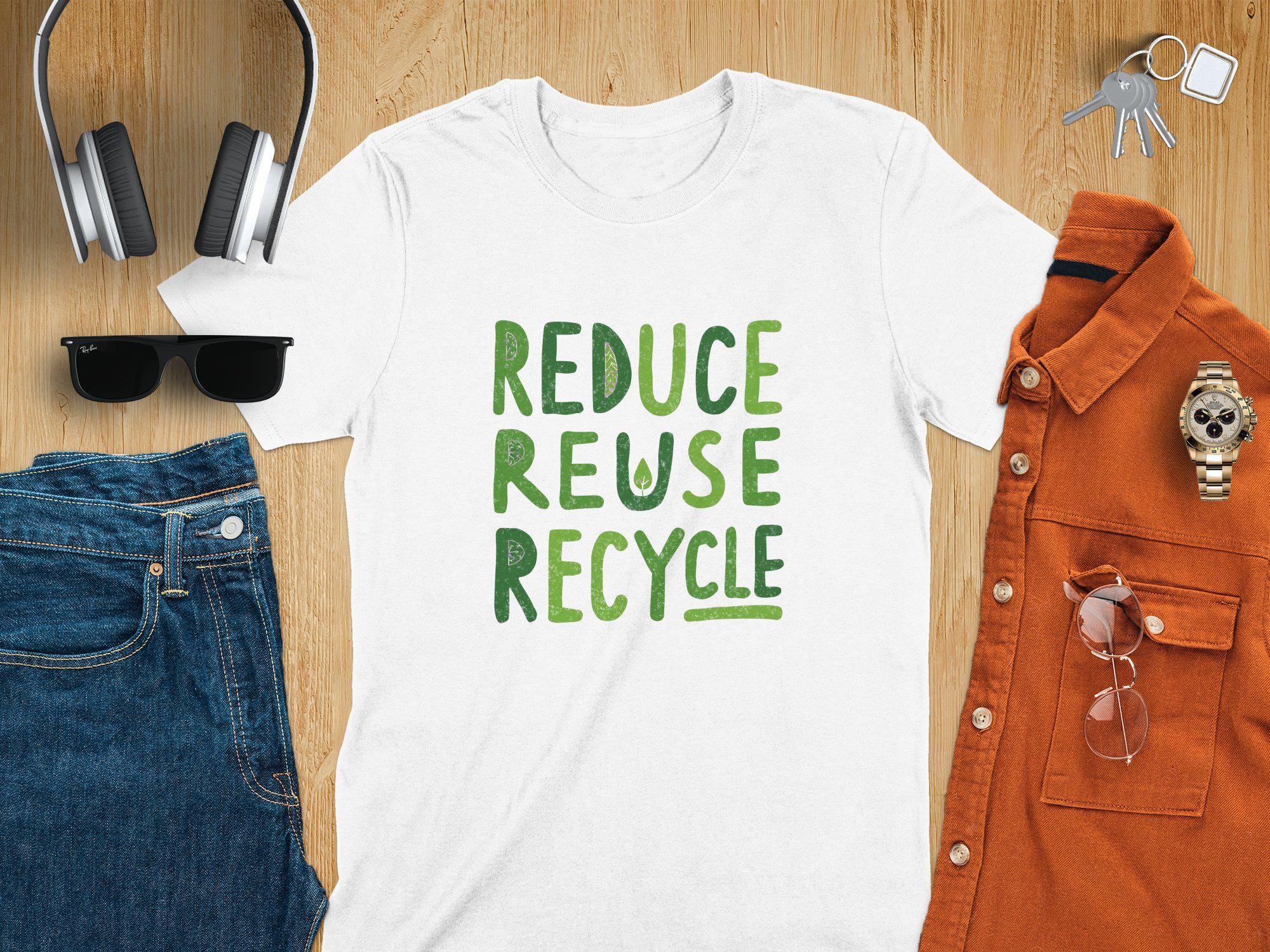 Eco-friendly Reduce Reuse Recycle Graphic Tee, Inspirational Environmental Awareness T-shirt ...