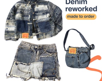 Denim Reworked Jacket Custommade/ Reworked Denim Patchwork / Vintage ...