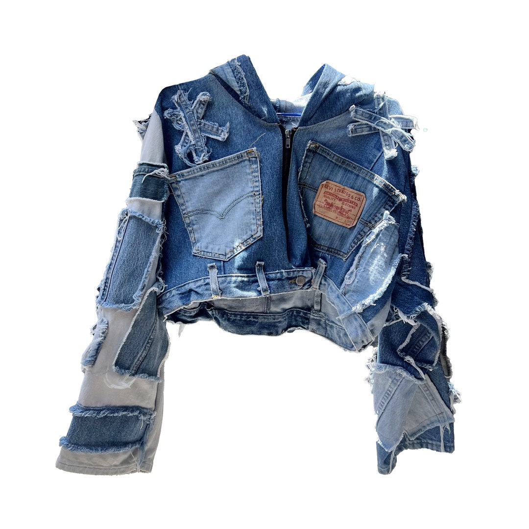 Reworked Denim Patchwork Hoodie: Custom Vintage Levi's Jacket - Etsy