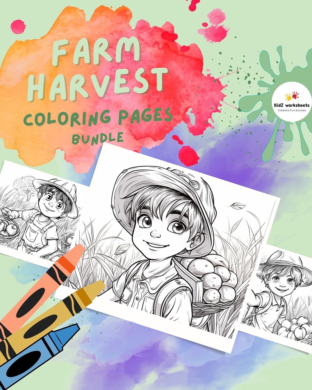 Farm Harvest Coloring Pages for Kids, Toddlers, Preschoolers Toddlers ...