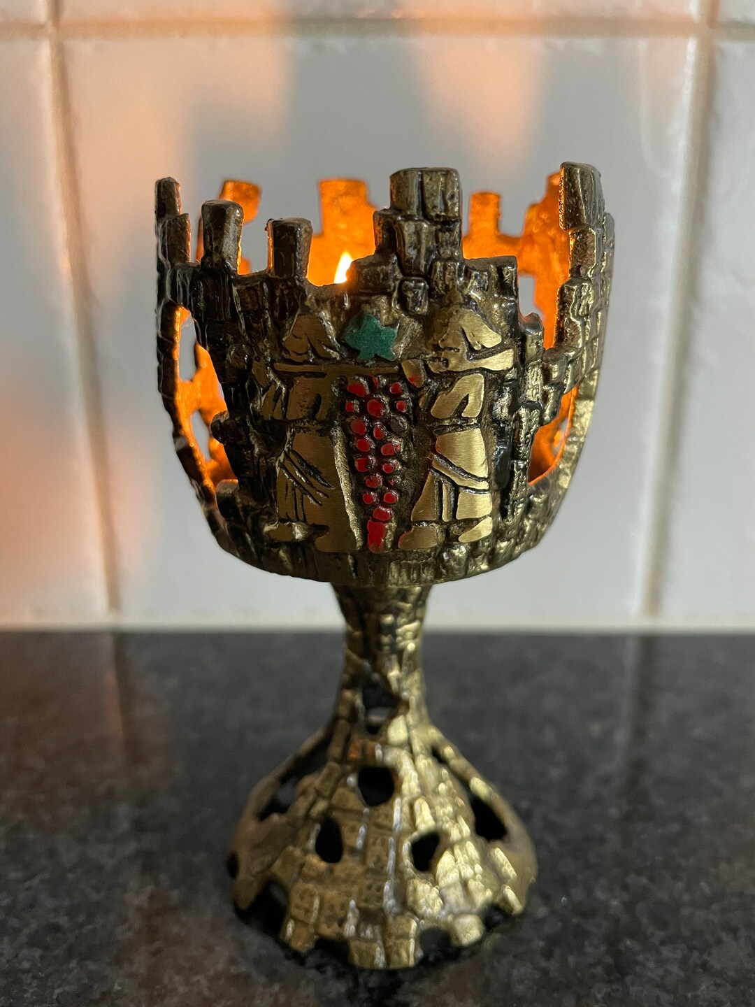 Vintage Cast Brass Kiddush Cup: Brutalist Judaica Shabbat Goblet ...