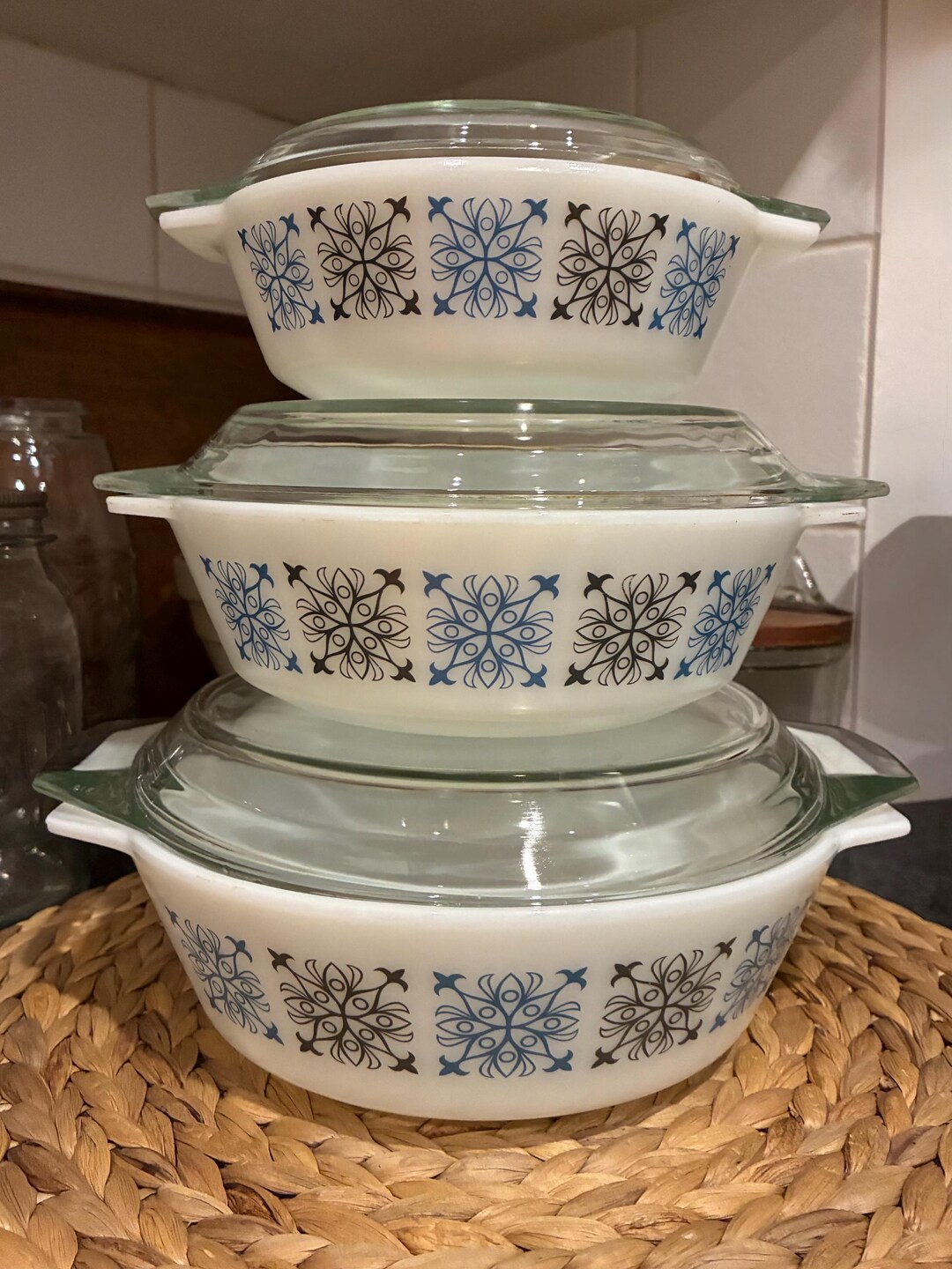 Vintage JAJ Pyrex Casserole Dishes With Lids: Chelsea Pattern Set of ...